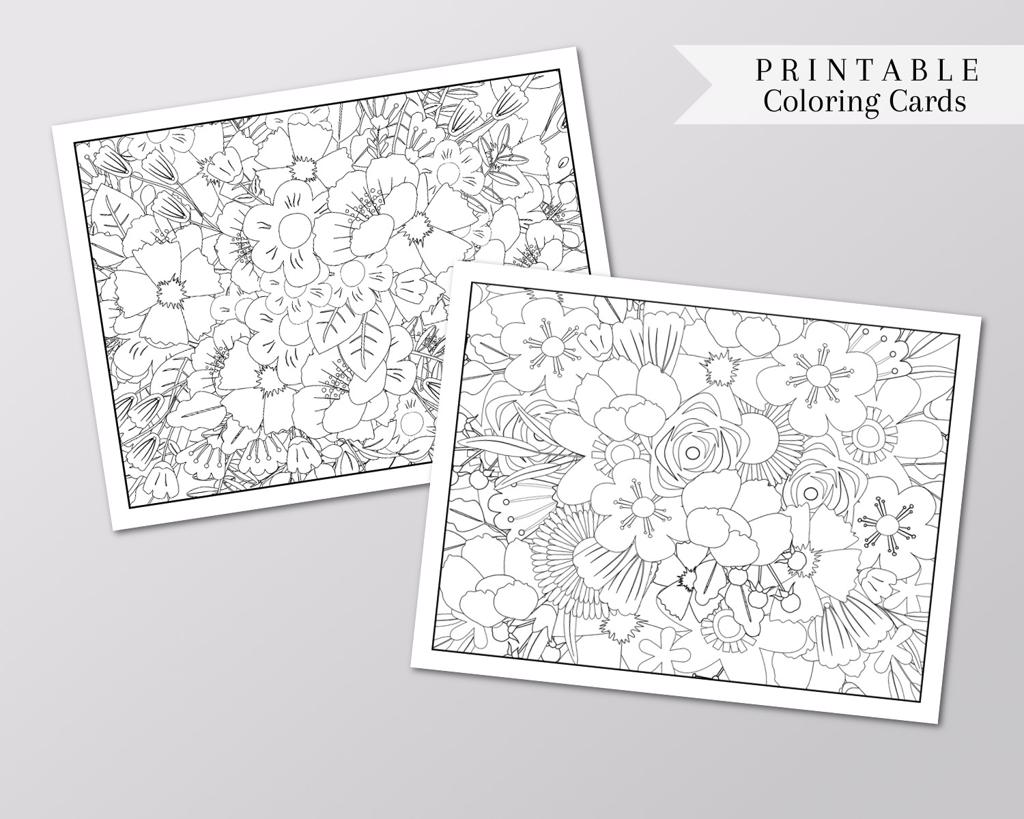 Patterned Pomegranate: Adult Coloring Cards with Flowers For Any Occasion