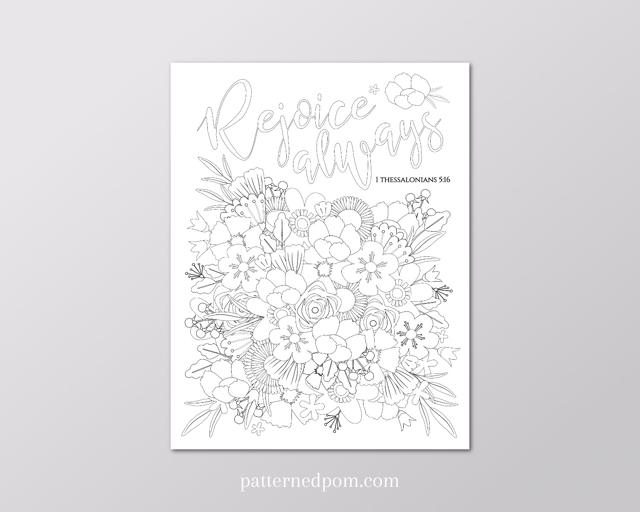 Patterned Pomegranate: Rejoice Always Floral Printable Coloring Page